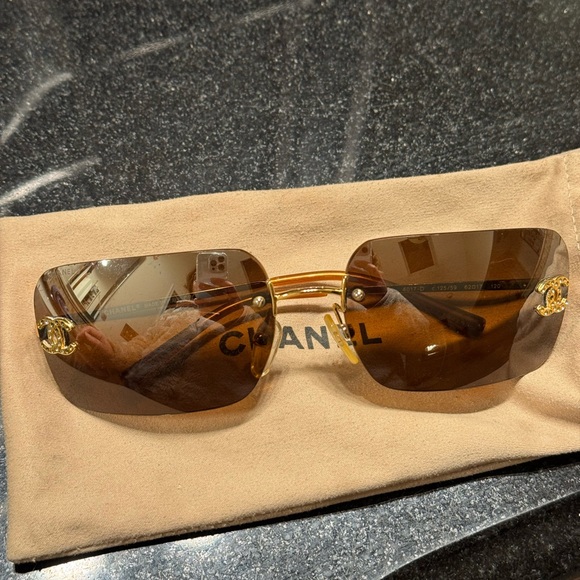 CHANEL | Accessories | Chanel Sunglasses With Gold Frame And Brown ...